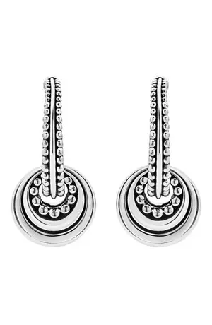 Lagos Signature Caviar Disc Charm Hoop Earrings - Silver