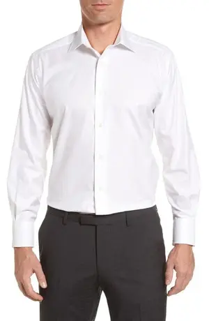 David Donahue Regular Fit Superfine Twill Dress Shirt - White