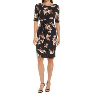 CONNECTED APPAREL Floral Ruched Dress - Cinnamon