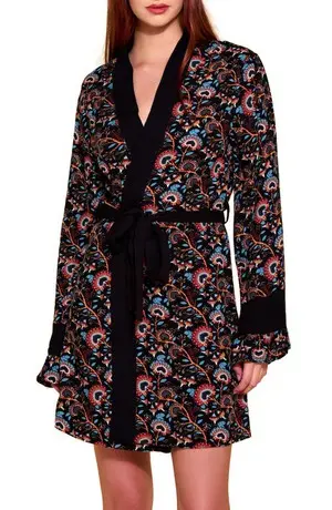 HAUTY Floral Challis Robe - Black
