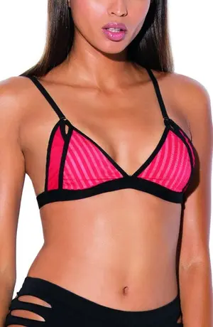 HAUTY Double Layer Striped Mesh Bra - Red
