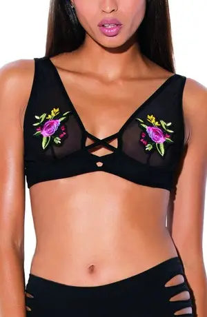 HAUTY Flower Appliqué Bralette - Black