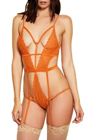 HAUTY Strappy Lace Teddy With Garter Straps - Orange