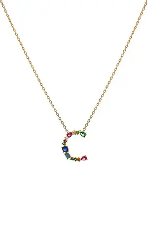 PANACEA Panacea Multicolor Crystal Initial Pendant Necklace Multi - C