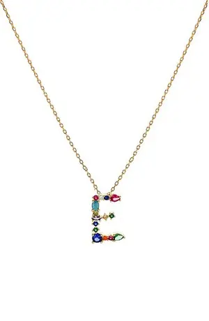 PANACEA Panacea Multicolor Crystal Initial Pendant Necklace Multi - E