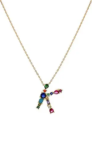 PANACEA Panacea Multicolor Crystal Initial Pendant Necklace Multi - K