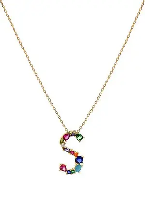 PANACEA Panacea Multicolor Crystal Initial Pendant Necklace Multi - S