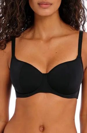 Freya Jewel Cove Underwire Sweetheart Padded Bikini Top - Plain Black