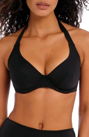 Freya Jewel Cove Underwire Halter Bikini Top - Plain Black