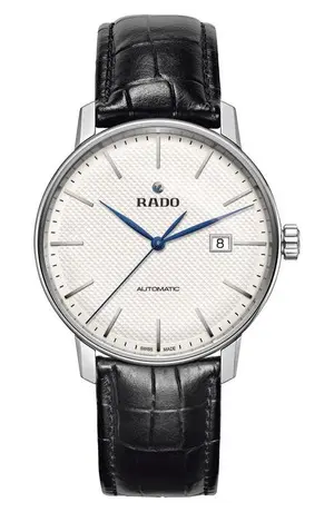 RADO Coupole Classic Automatic Embossed Leather Strap Watch - Black/white/silver
