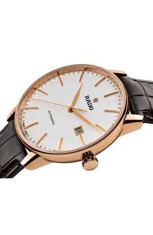 RADO Coupole Classic Automatic Embossed Leather Strap Watch - Brown/white/rose Gold