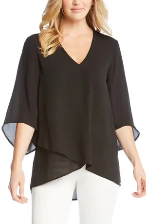 Karen Kane Asymmetrical Crepe Top - Black