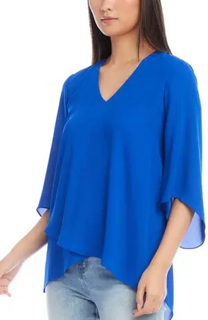 Karen Kane Asymmetrical Crepe Top - Blue