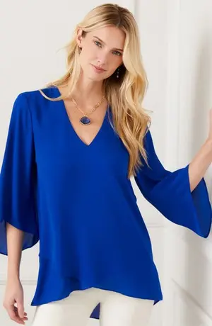 Karen Kane Asymmetrical Crepe Top - Blue
