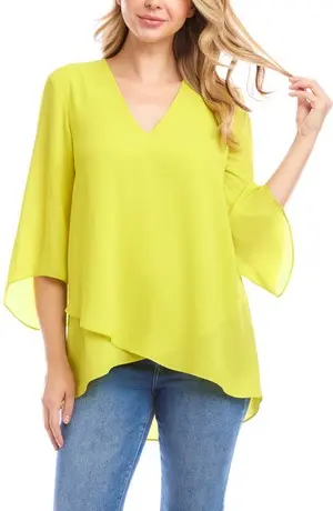 Karen Kane Asymmetrical Crepe Top - Citron