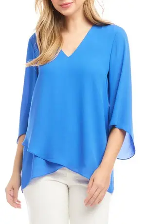 Karen Kane Asymmetrical Crepe Top - Cornflower Blue