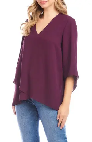 Karen Kane Asymmetrical Crepe Top - Eggplant