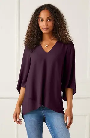 Karen Kane Asymmetrical Crepe Top - Eggplant