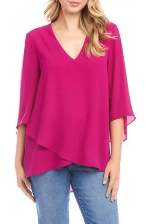 Karen Kane Asymmetrical Crepe Top - Magenta Pink