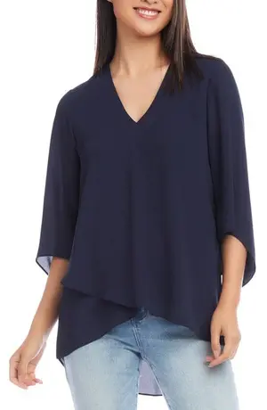 Karen Kane Asymmetrical Crepe Top - Navy Blue