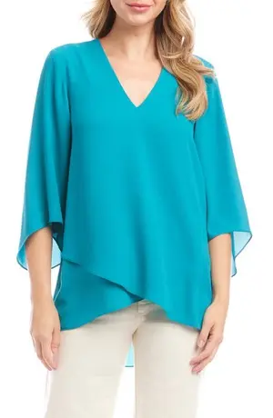 Karen Kane KAREN KANE Asymmetrical Crepe Top Teal