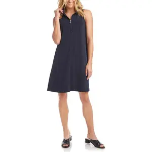 Karen Kane Travel Jersey Half Zip Shift Dress - Navy