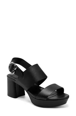 Aerosoles Platform Slingback Sandal - Black Leather