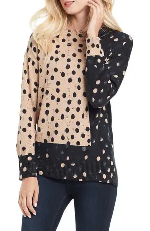 NIC+ZOE Color Block Polka Dot Print Pullover