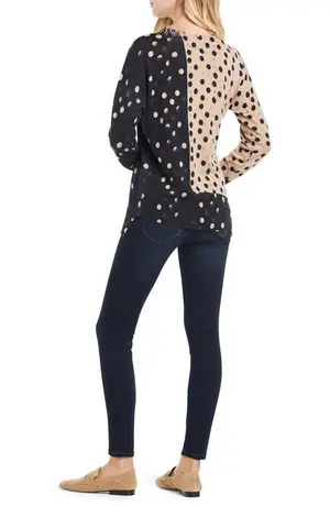 NIC+ZOE Color Block Polka Dot Print Pullover