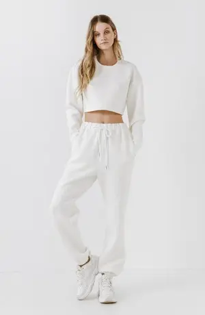 GREY LAB Lounge Wear Cropped Crewneck Sweatshirt