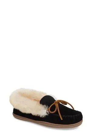 Minnetonka Alpine Genuine Shearling Slipper - Black