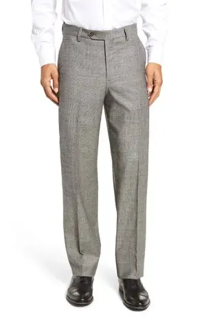 Berle Touch Finish Flat Front Plaid Classic Fit Stretch Wool Trousers - Black/white