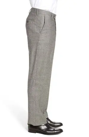 Berle Touch Finish Flat Front Plaid Classic Fit Stretch Wool Trousers - Black/white