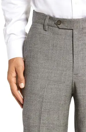 Berle Touch Finish Flat Front Plaid Classic Fit Stretch Wool Trousers - Black/white