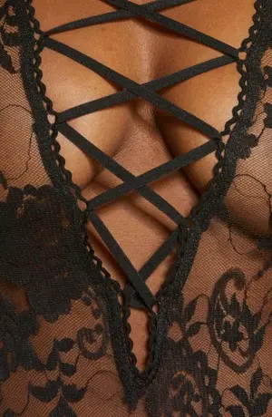 MAPALE Lace-up Floral Lace Teddy