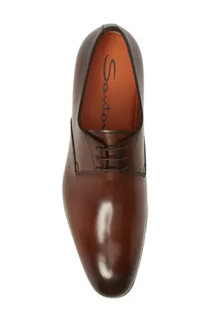 Santoni Induct Plain Toe Derby - Brown