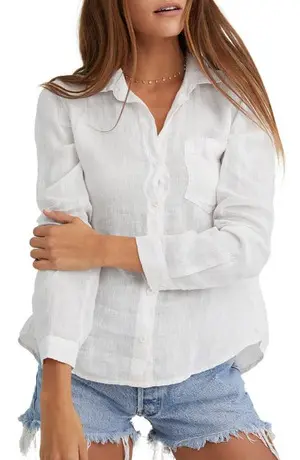 Bella Dahl Garment Dyed Linen Button-up Shirt - White