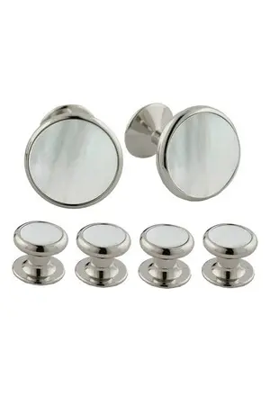 David Donahue Inlay Cuff Link & Stud Set - Silver M.o.p