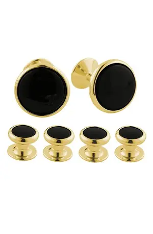 David Donahue Inlay Cuff Link & Stud Set Yellow Brass/ Onyx