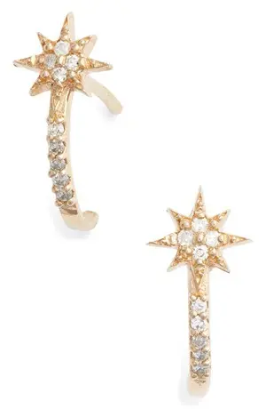 Anzie Diamond And Star Huggie Earrings - Gold