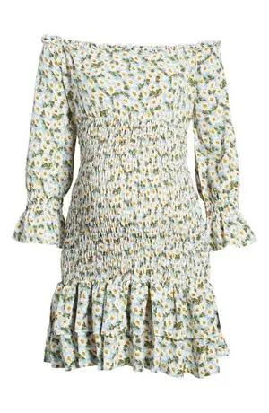 SAVI MOM Daisy Flora Off The Shoulder Ruffle Maternity Dress