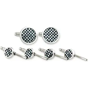 David Donahue Cuff Links & Studs Set - Onyx/mother Of Pearl