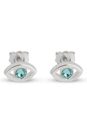 MELANIE MARIE Evil Eye Birthstone Stud Earrings - Sterling Silver