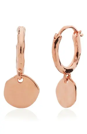 Monica Vinader Monica Vinader Siren Muse Mini Coin Drop Huggie Hoop Earrings Rose Gold