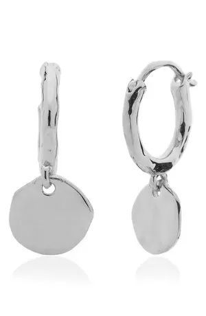 Monica Vinader Siren Muse Mini Coin Drop Huggie Hoop Earrings Silver