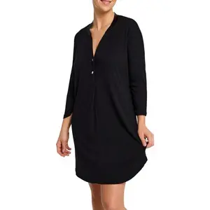 Fleur't Dolman Three Quarter Sleeve Nightshirt - Black Pointelle