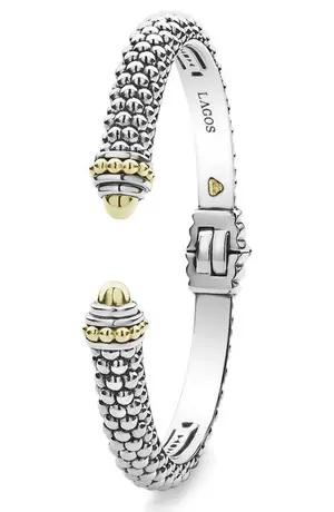 Lagos Signature Caviar Hinged Cuff Bracelet