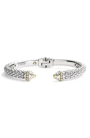 Lagos Signature Caviar Hinged Cuff Bracelet - Silver