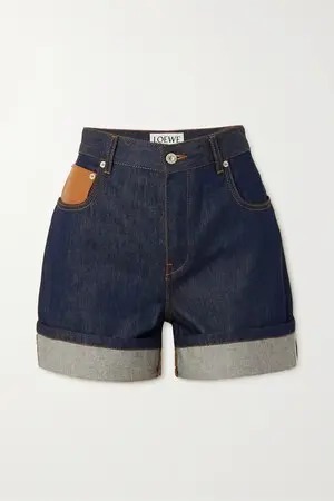 Loewe Leather-trimmed Denim Shorts