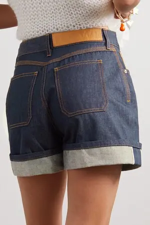 Loewe Leather-trimmed Denim Shorts